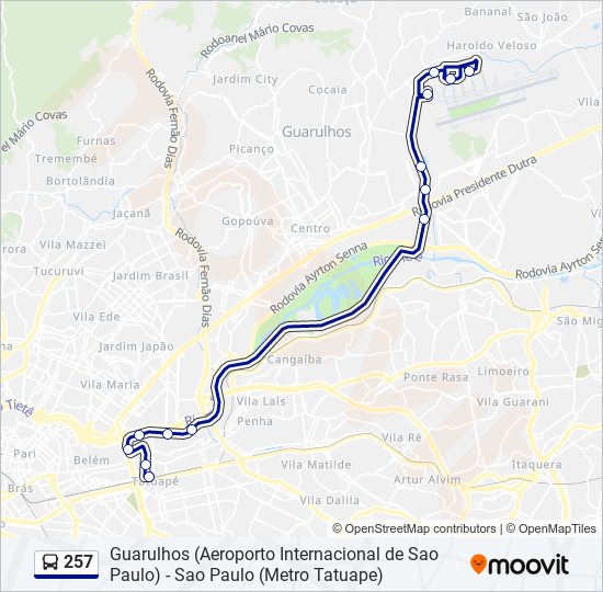 Rota da linha 257: horários, paradas e mapas - Guarulhos (Aeroporto ...