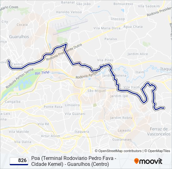 Rota da linha 826: horários, paradas e mapas - Guarulhos (Centro ...