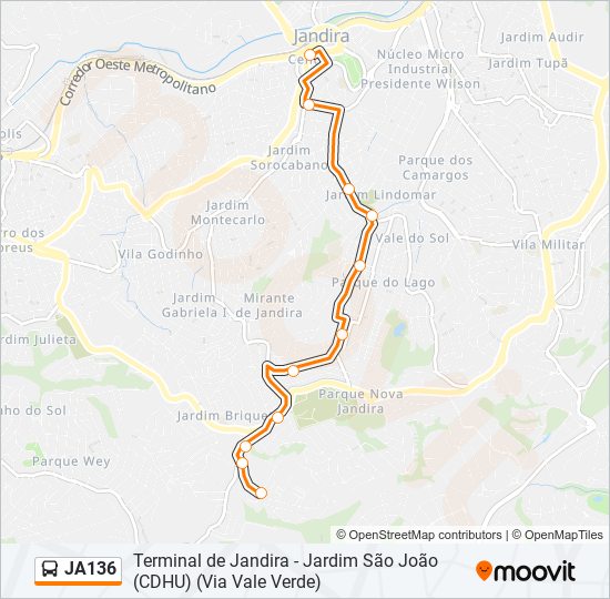 Rota da linha ja136: horários, paradas e mapas - Jardim São João (CDHU ...