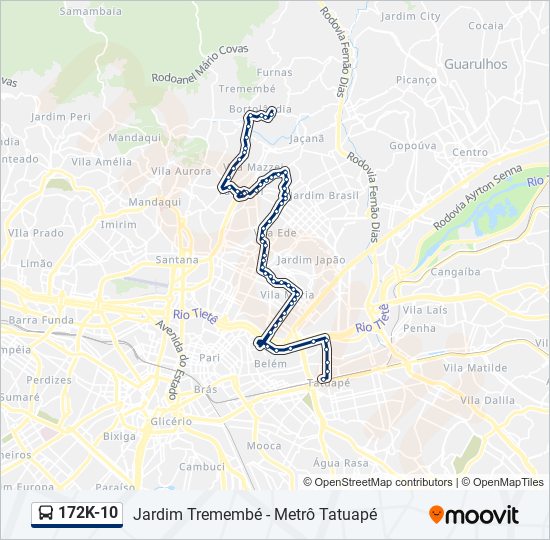 Rota da linha 172k10: horários, paradas e mapas - Metrô Tatuapé ...