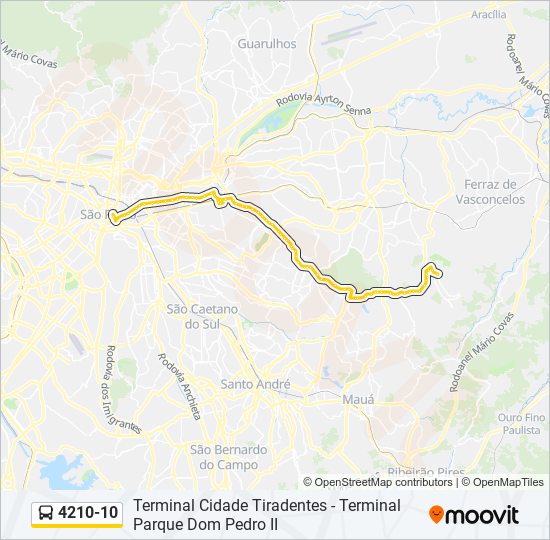 Rota da linha 421010: horários, paradas e mapas - Term. Cid. Tiradentes ...
