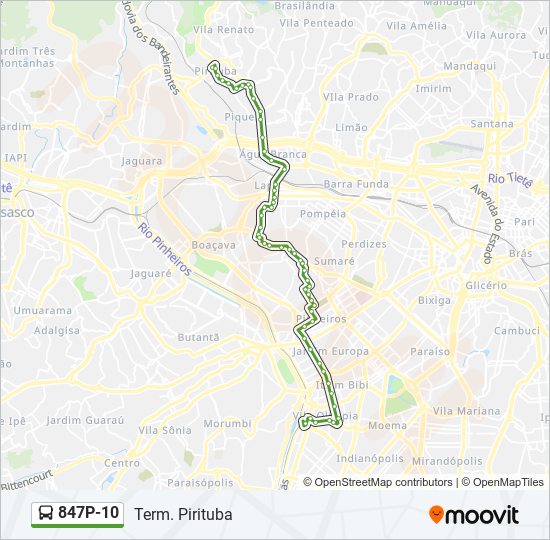 Rota da linha 847p10: horários, paradas e mapas - Term. Pirituba ...
