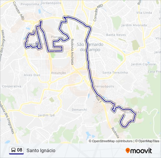 Rota da linha 08: horários, paradas e mapas - Sto. Ignácio (Atualizado)
