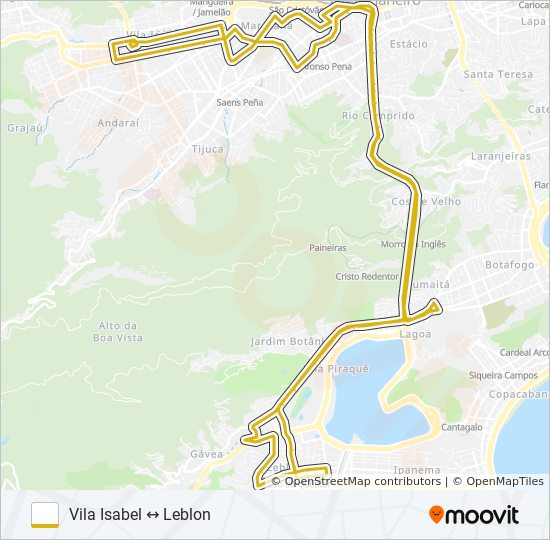 Rota da linha 439: horários, paradas e mapas - Vila Isabel ↔ Leblon ...