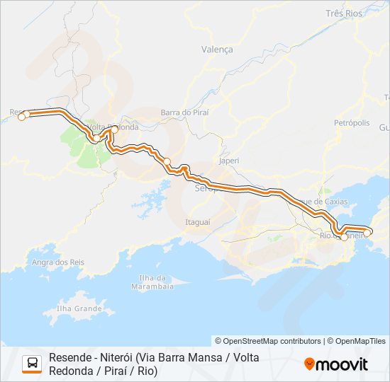 Rota da linha resende niterói via barra mansa volta redonda piraí rio ...