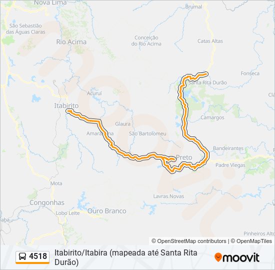 Rota da linha 4518: horários, paradas e mapas - Itabira Itabirito ...