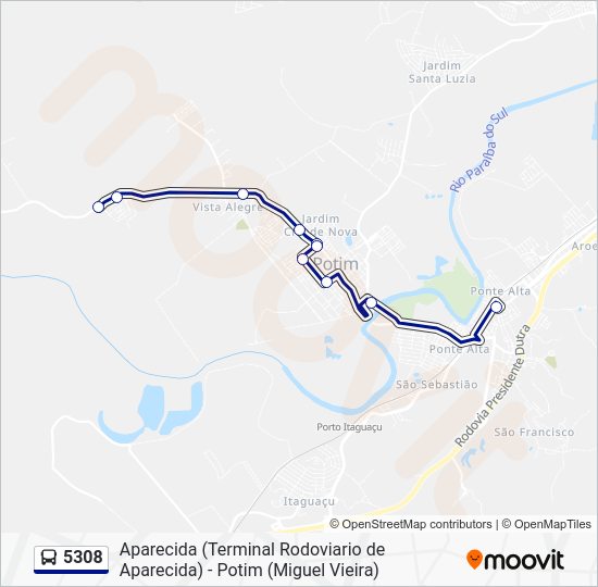 Rota da linha 5308: horários, paradas e mapas - Aparecida (Terminal ...