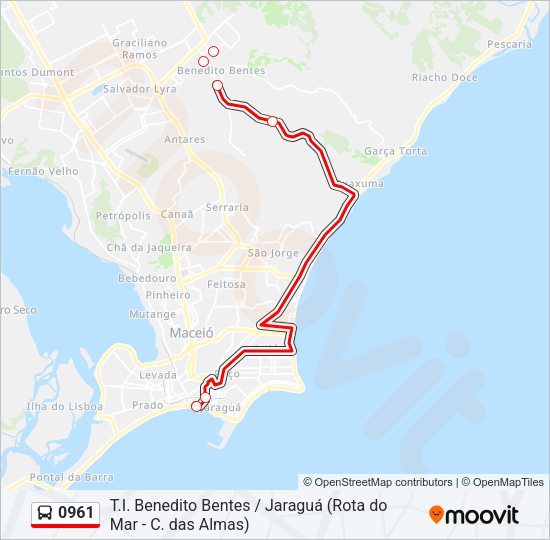 Rota da linha 0961: horários, paradas e mapas - Jaraguá / T.I. Benedito ...