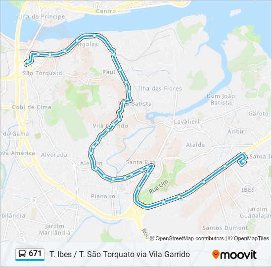 Rota da linha 671: horários, paradas e mapas - Terminal São Torquato ...