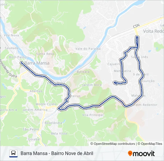 Rota da linha 410P: horários, paradas e mapas - Barra Mansa → Nove de ...