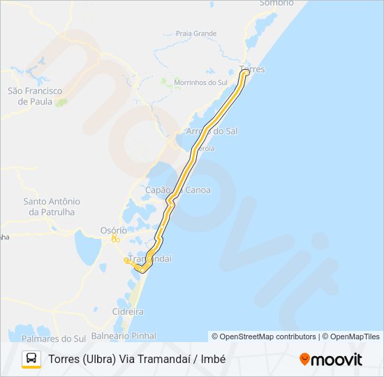 Rota da linha rt903 osório torres ulbra: horários, paradas e mapas ...