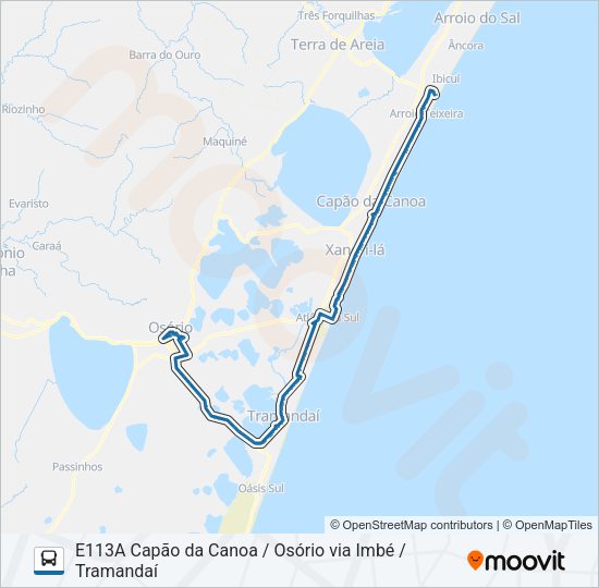 Rota da linha E113A CAPÃO CANOA OSÓRIO VIA IMBÉ TRAMANDAÍ: horários ...