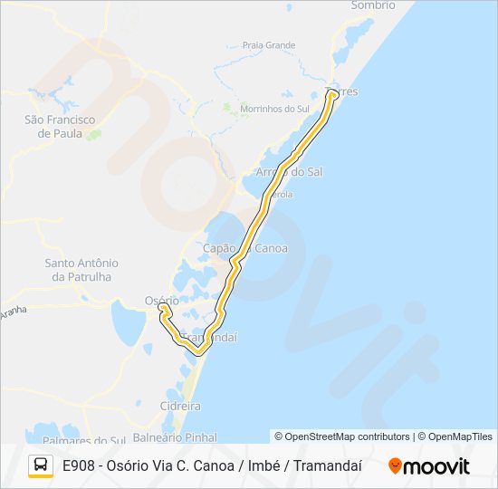 Rota da linha OSÓRIO TORRES VIA INTERPRAIAS: horários, paradas e mapas ...