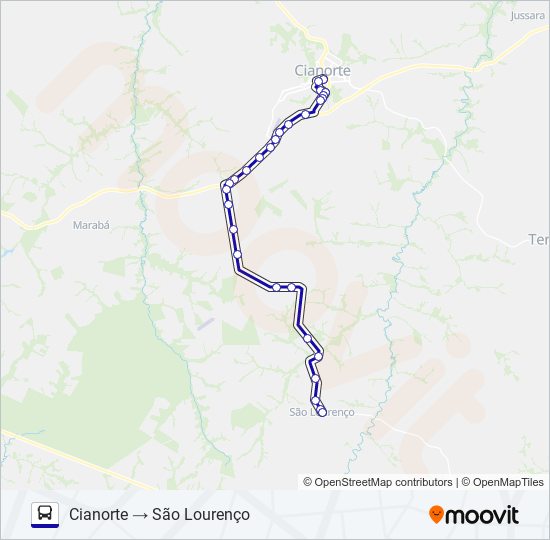 Rota da linha 15 cianorte são lourenço: horários, paradas e mapas ...