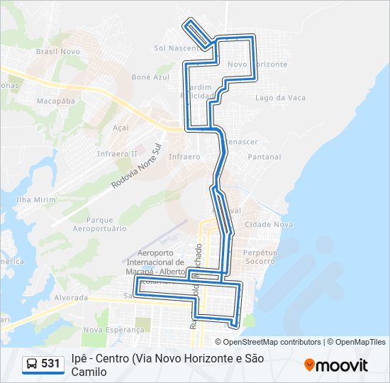 Rota da linha 531: horários, paradas e mapas - Ipê - Centro (Via Novo ...