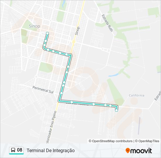 Rota da linha 08: horários, paradas e mapas - Terminal De Integração ...