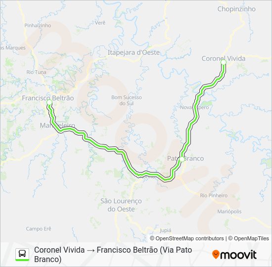 Rota da linha 05425A0 FRANCISCO BELTRÃO CORONEL VIVIDA VIA PATO BRANCO ...