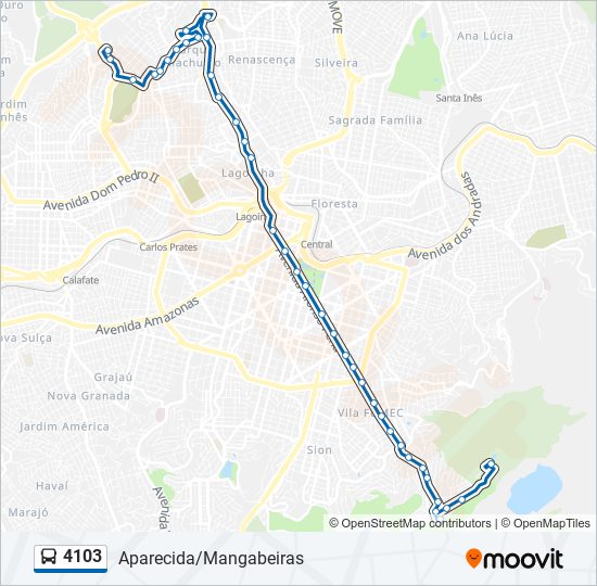 Rota da linha 4103: horários, paradas e mapas - Aparecida (Atualizado)