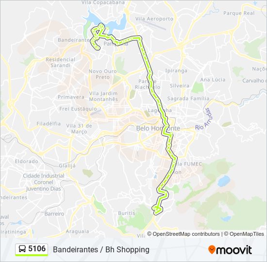 Rota da linha 5106: horários, paradas e mapas - Bandeirantes (Atualizado)