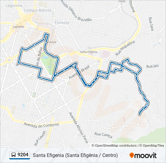 Rota da linha 9204: horários, paradas e mapas - Santa Efigenia (Santa ...