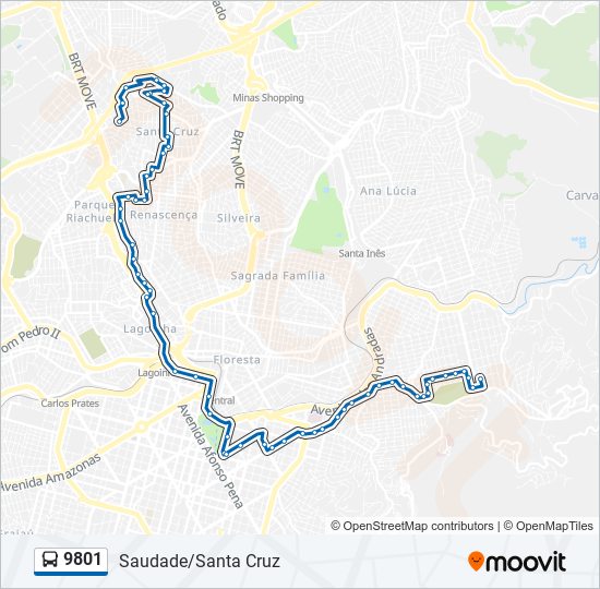 Rota da linha 9801: horários, paradas e mapas - Santa Cruz (Atualizado)