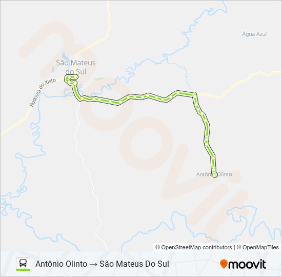 Rota da linha 0854410 são mateus do sul antônio olinto: horários ...