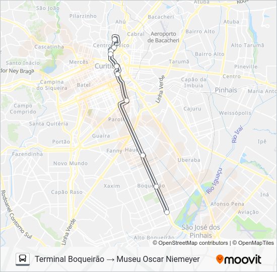 Rota da linha 505 BOQUEIRÃO CENTRO CÍVICO: horários, paradas e mapas ...