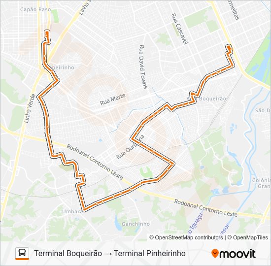 Rota da linha 528 BOQUEIRÃO PINHEIRINHO: horários, paradas e mapas ...