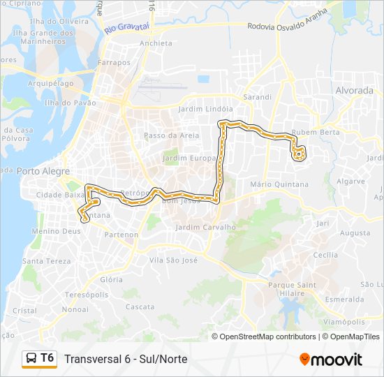 Rota da linha T6: horários, paradas e mapas - Transversal 6 - Norte/Sul (Atualizado)