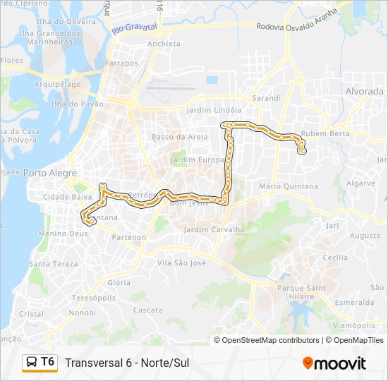 Rota da linha T6: horários, paradas e mapas - Transversal 6 - Norte/Sul (Atualizado)