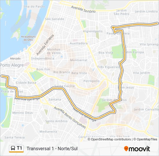 Rota da linha T1: horários, paradas e mapas - Transversal 1 - Norte/Sul (Atualizado)