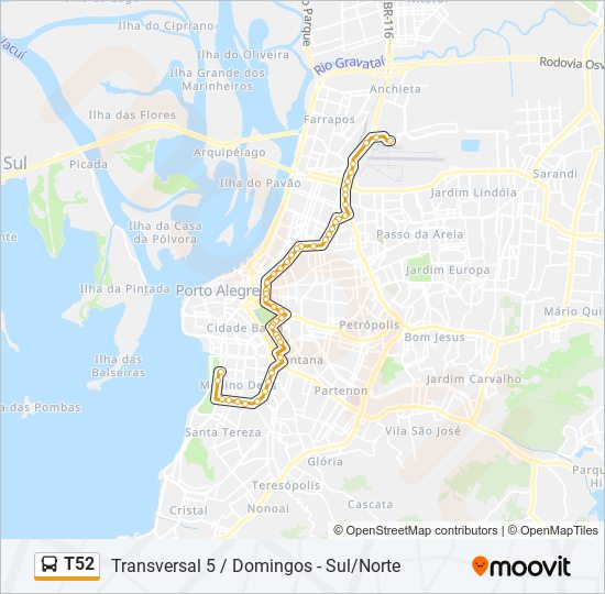 Rota da linha t52: horários, paradas e mapas - Transversal 5 / Domingos ...