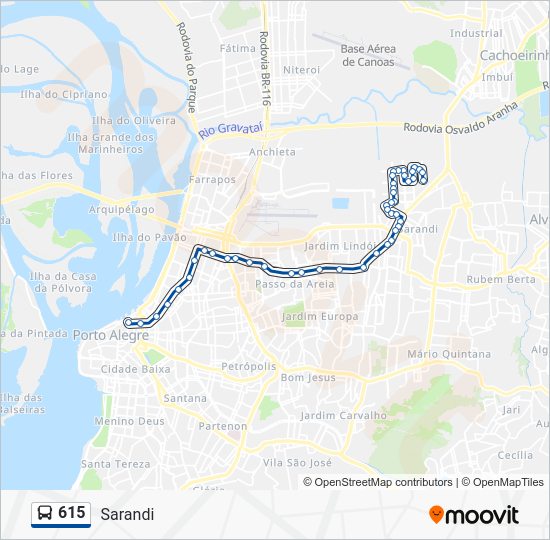 Rota da linha 615: horários, paradas e mapas - Sarandi - Bairro/Centro (Atualizado)