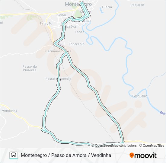 Rota da linha R704A MONTENEGRO PASSO AMORA VENDINHA: horários, paradas ...