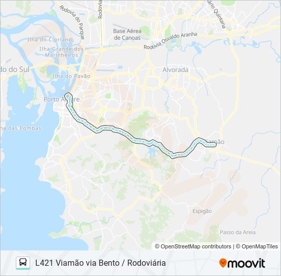Rota da linha l421 viamão via bento rodoviária: horários, paradas e ...