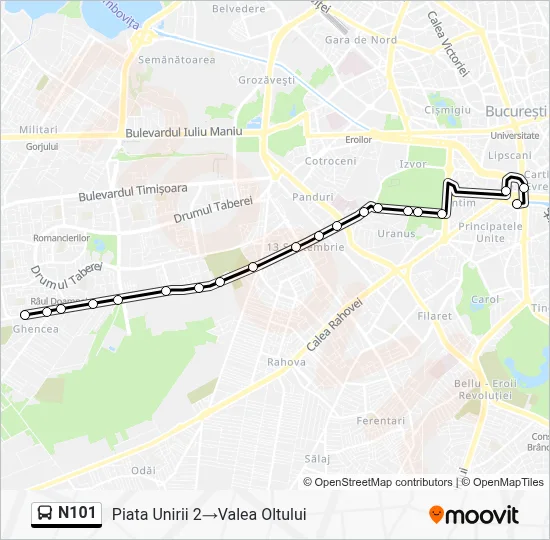 Traseu N101: Program, Stații & Hărți - Piata Unirii 2‎→Valea Oltului ...