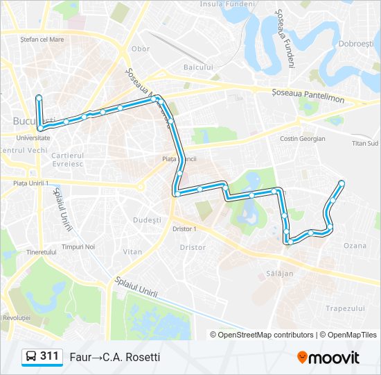 Traseu 311: Program, Stații & Hărți - Faur‎→C.A. Rosetti (Actualizat)