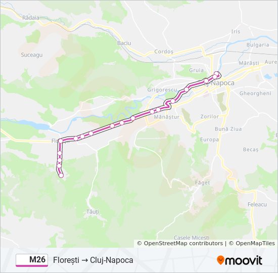 Traseu m26: Program, Stații & Hărți - Florești → Cluj-Napoca (Actualizat)
