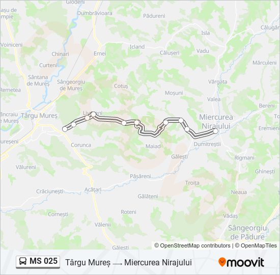 Traseu ms 025: Program, Stații & Hărți - Târgu Mureș Miercurea Nirajului (Actualizat)