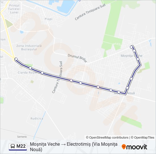 M22 Route: Schedules, Stops & Maps - Moșnița Veche → Electrotimiș (Via ...
