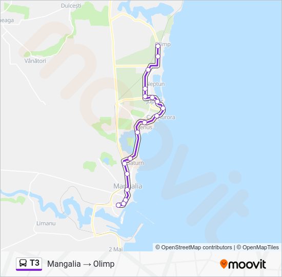 Traseu T3: Program, Stații & Hărți - Mangalia → Olimp (Actualizat)