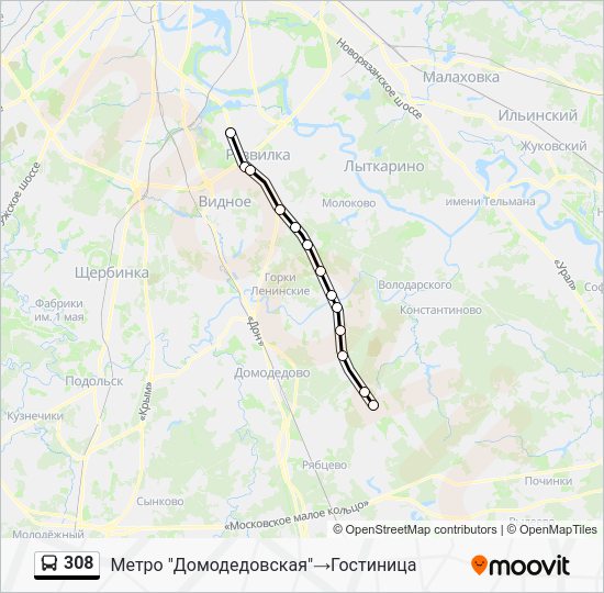 308 Route: Schedules, Stops & Maps - Метро "Домодедовская"‎→Гостиница ...