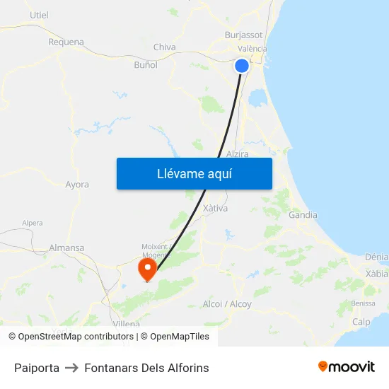 Paiporta a Fontanars Dels Alforins con transporte público