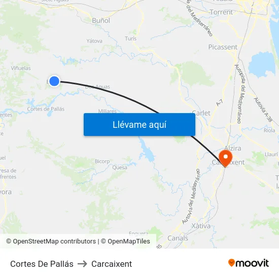 Cortes De Pallás a Carcaixent con transporte público