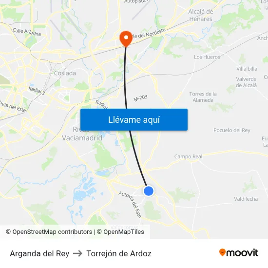 Arganda del Rey a Torrejón de Ardoz con transporte público