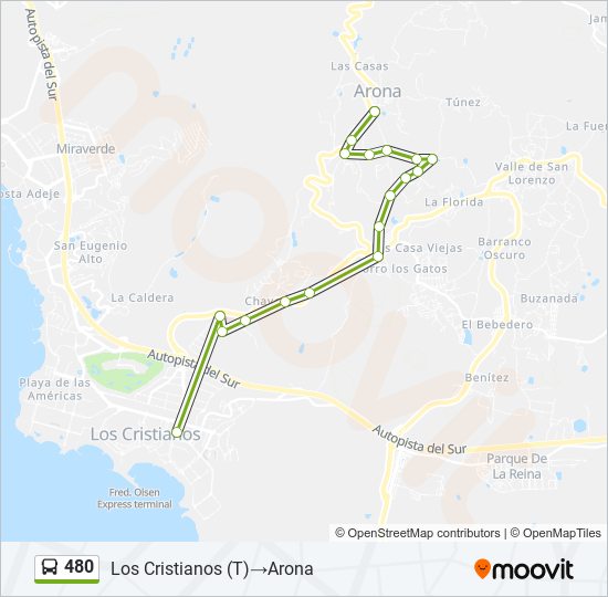 480 Route: Schedules, Stops & Maps - Los Cristianos (T)‎→Arona (Updated)