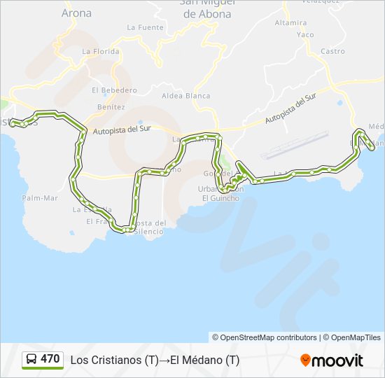 470 Route: Schedules, Stops & Maps - Los Cristianos (T)‎→El Médano (T ...