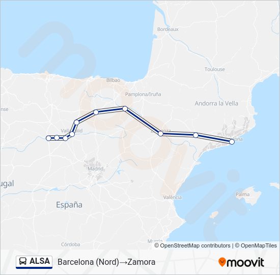 alsa Route: Schedules, Stops & Maps - Barcelona (Nord)‎→Zamora (Updated)
