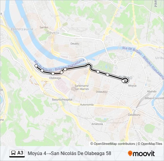 a3 Route: Schedules, Stops & Maps - Moyúa 4‎→San Nicolás De Olabeaga 58 ...