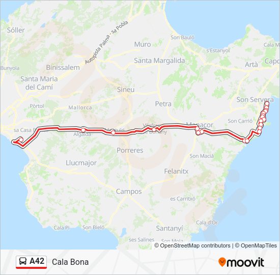 Línea A42: horarios, paradas y mapas - Cala Bona (Actualizado)